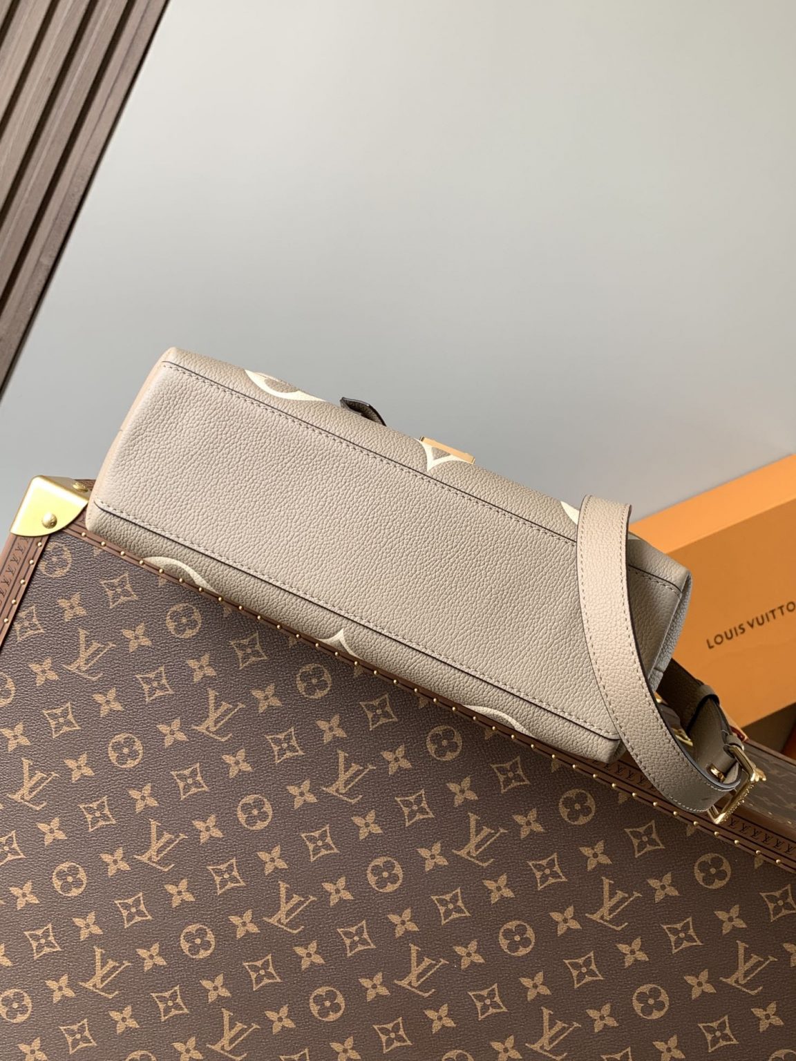 LV MADELEINE 30 IN BEIGE MONOGRAM CALFSKIN EMBOSSED LOGO - Luxuryrepbags